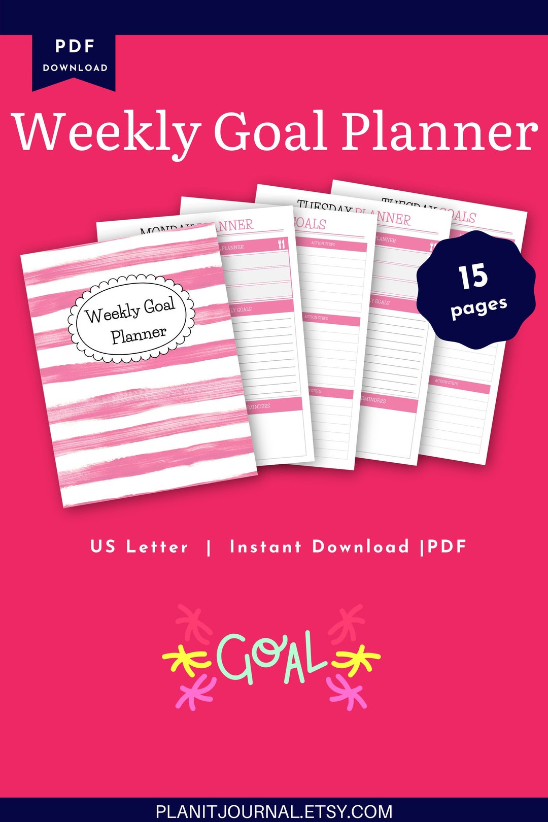 Weekly Goal Planner Printable | PDF |digital Download - Etsy