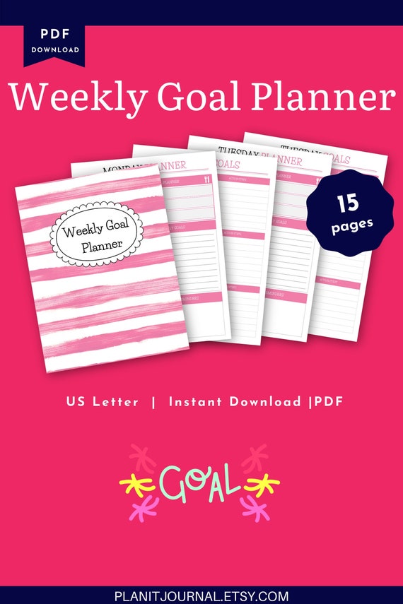 Weekly Goal Planner Printable PDF Digital Download | Etsy