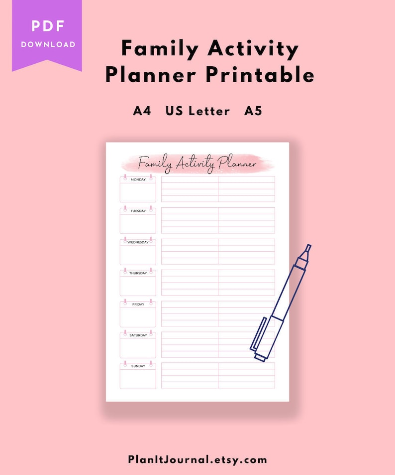 Family Activity Planner Printable Family Organizer Digital - Etsy UK