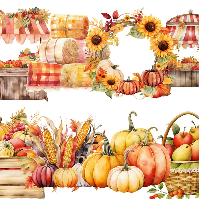 Autumn Harvest Bounty Clipart for Commercial Use: 8 Transparent Pngs ...