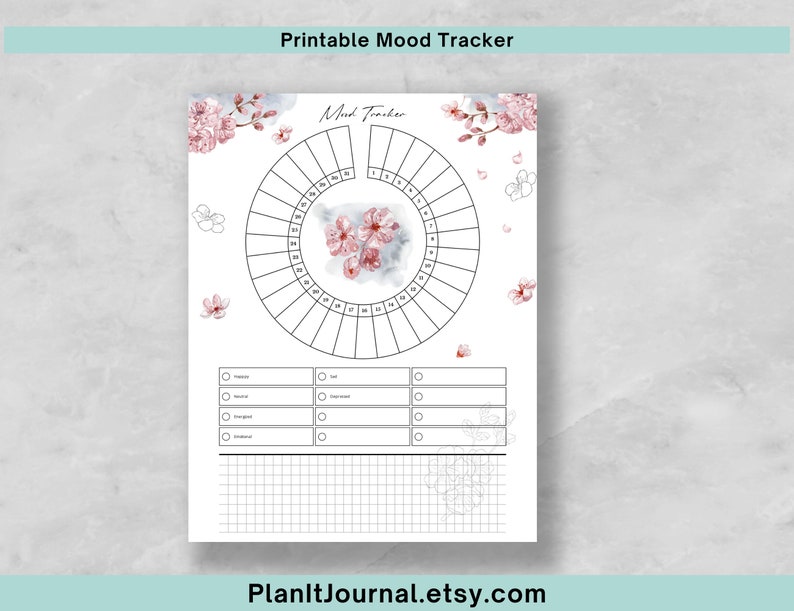 Mood Tracker Printable Digital Download, US Letter, Mood Log, Cherry ...