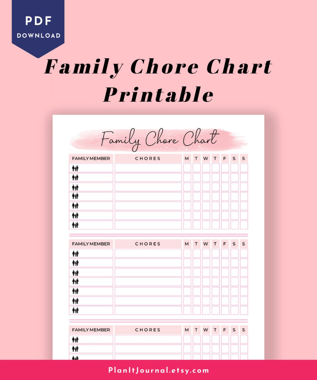 Family Chore Chart PDF | Children's Chore Chart | Chore Chart | Weekly ...