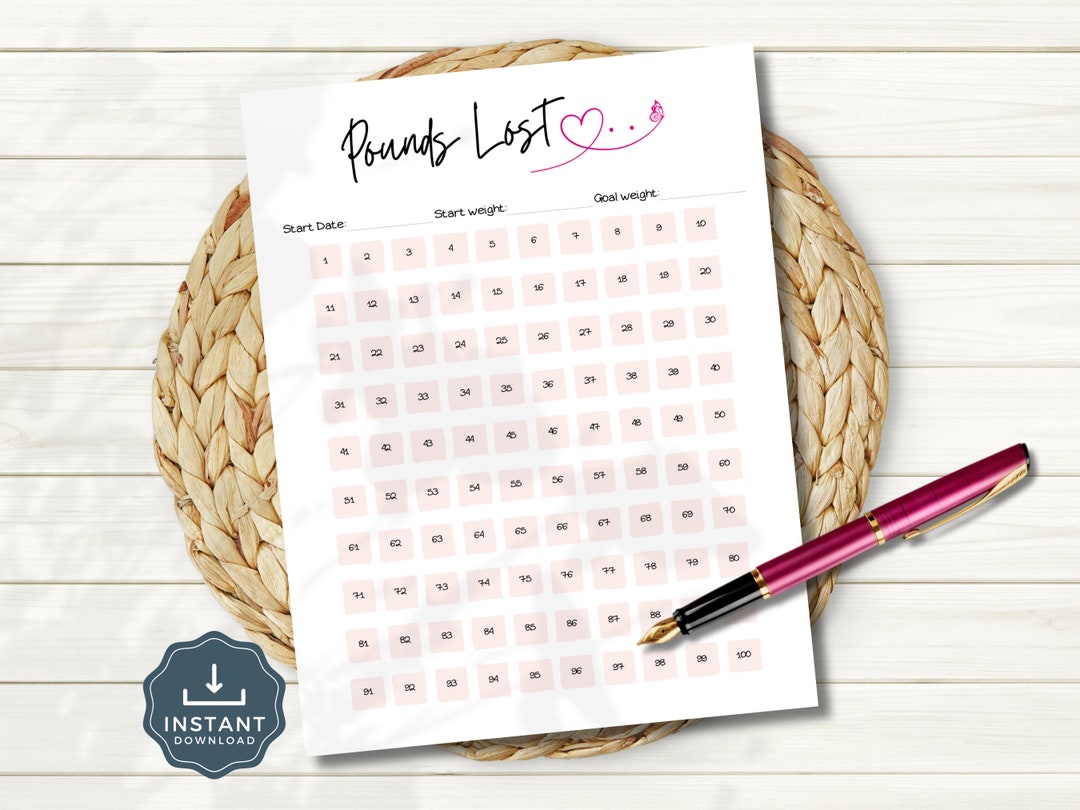 100 Lb Weight Loss Tracker Printable: Motivational Chart (digital ...