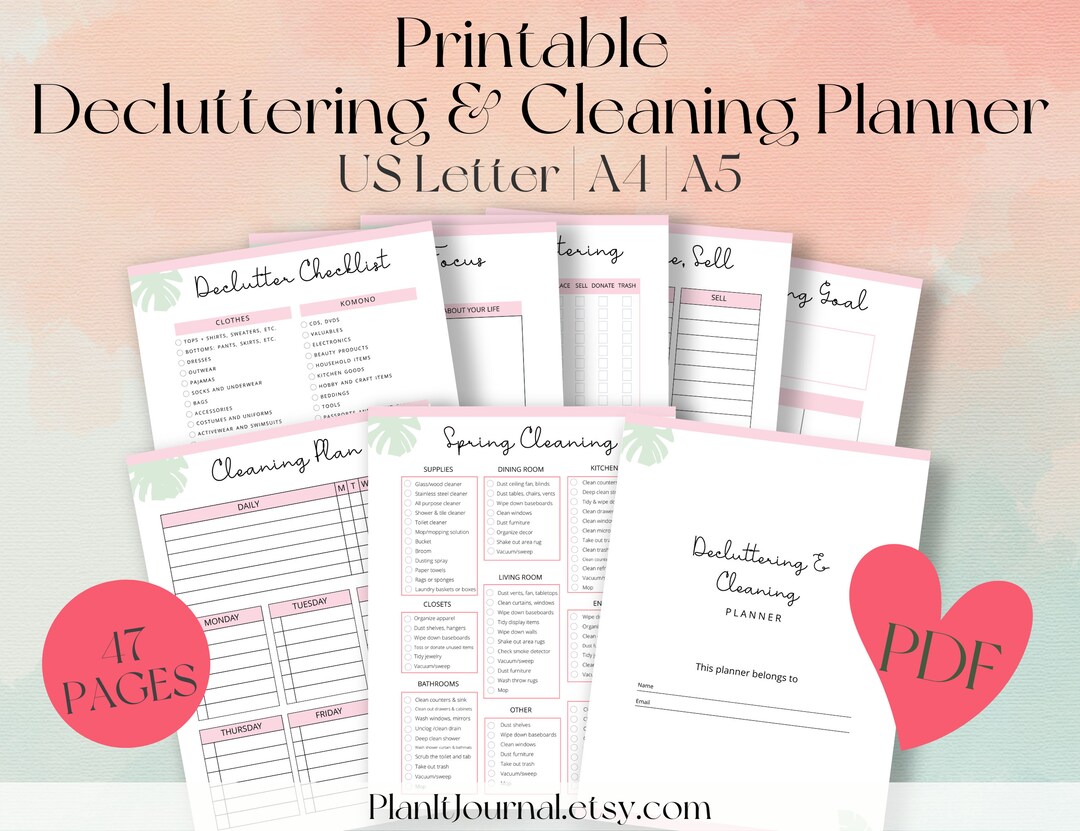 Printable Declutter Planner - US- Letter,a4, A5 - Cleaning Planner ...
