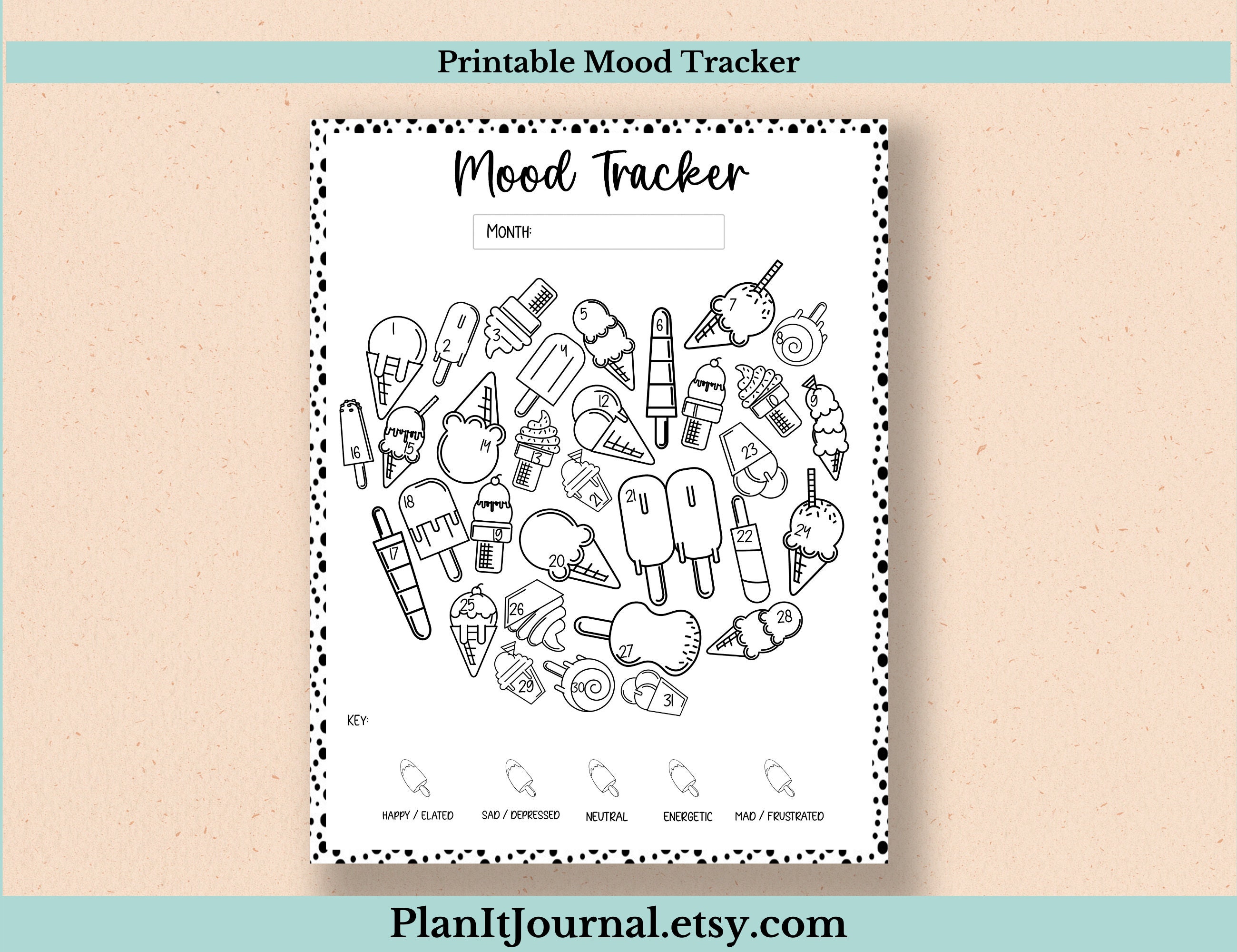 Ice Cream Monthly Mood Tracker Printable, Digital Download, US Letter ...