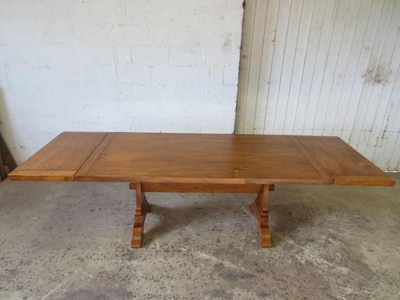 French Country Pine Trestle Table Golden Oak Color Rustic Farmhouse ...