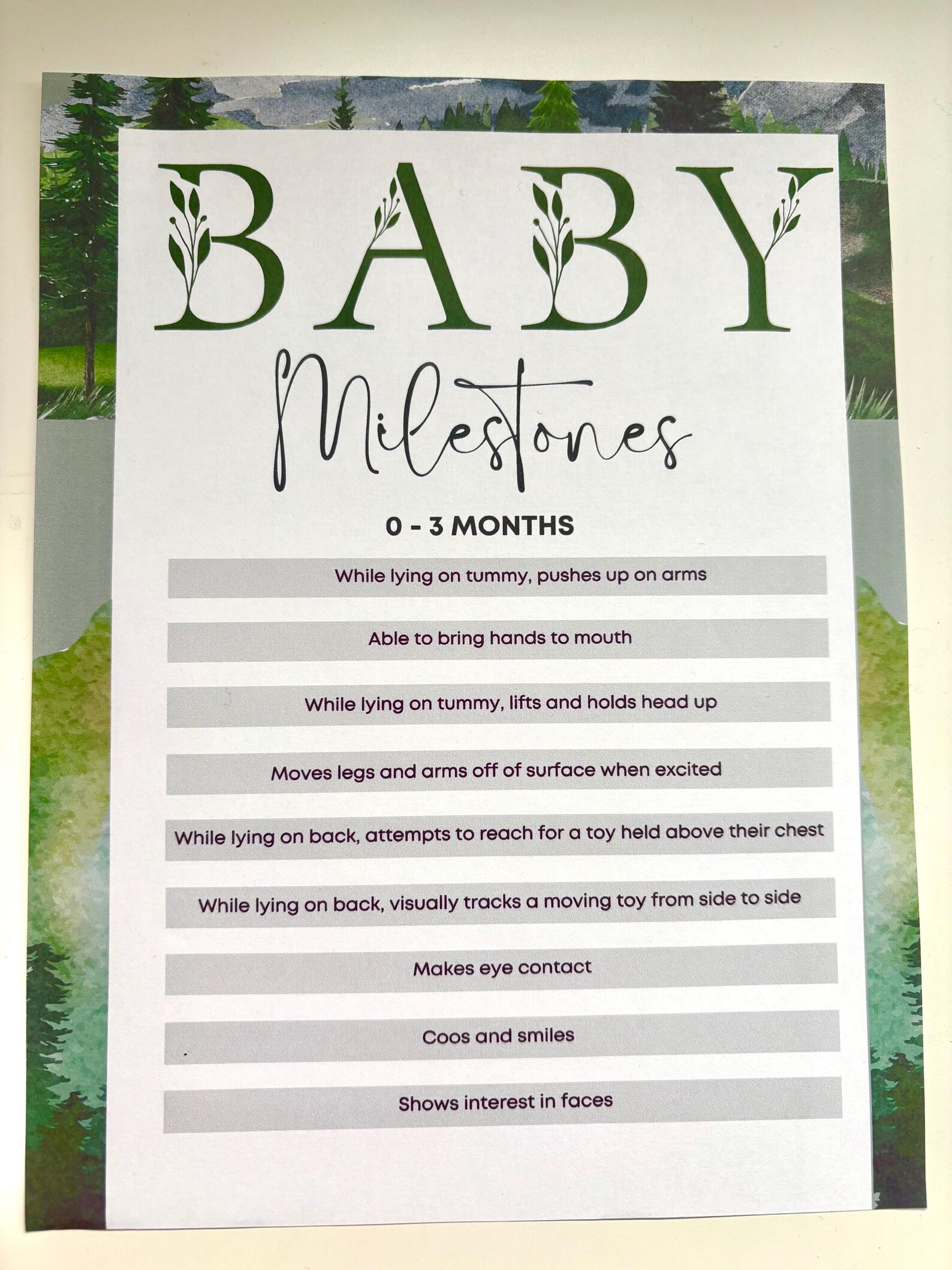 Mountain Theme Baby Milestones Printable: Birth to 12 Months (PDF) - Etsy
