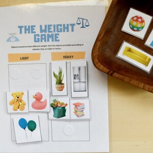 Preschool Printable Weight Sorting Game, Busy Book Page, Physics ...