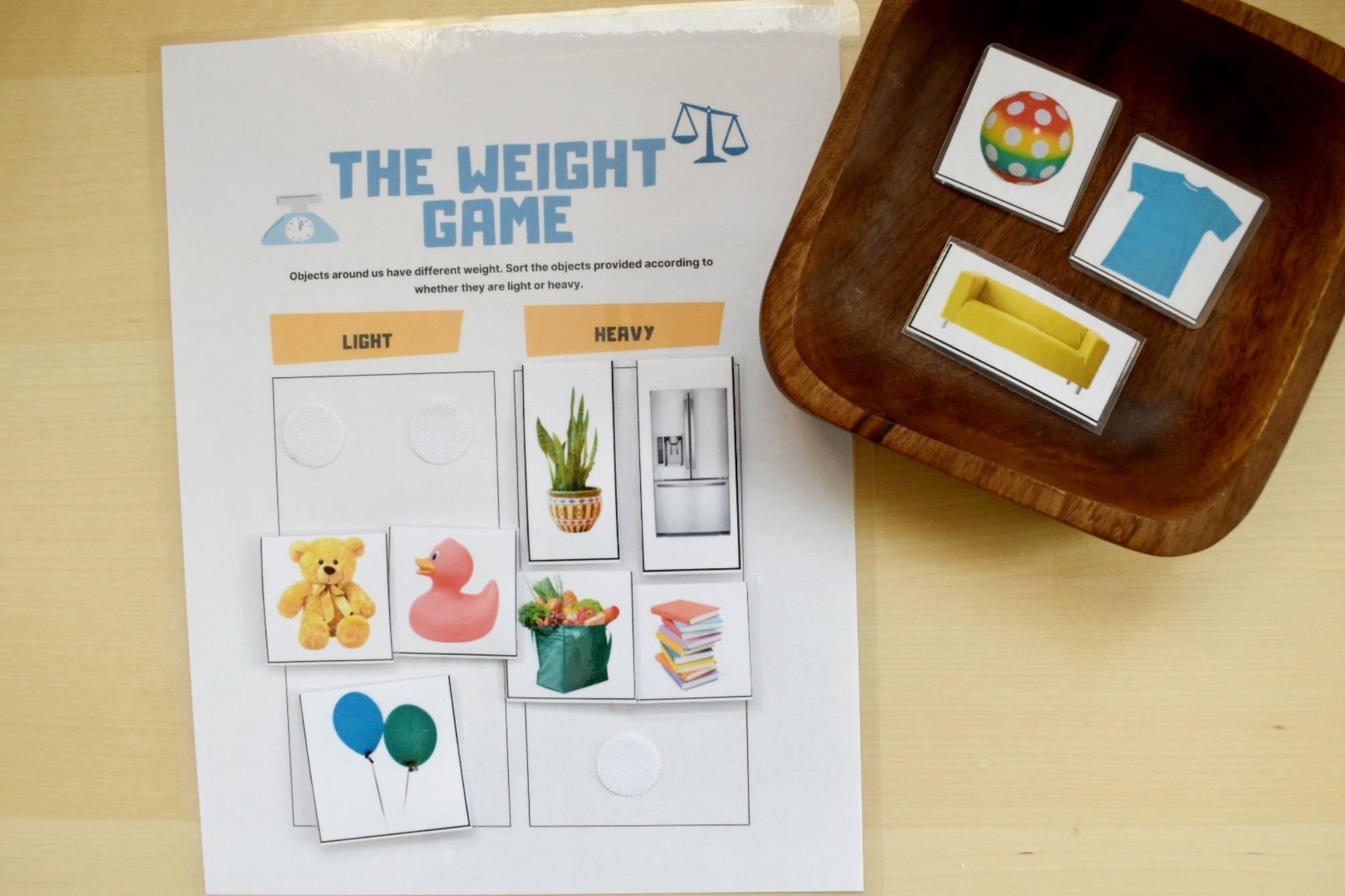 Preschool Printable Weight Sorting Game, Busy Book Page, Physics ...