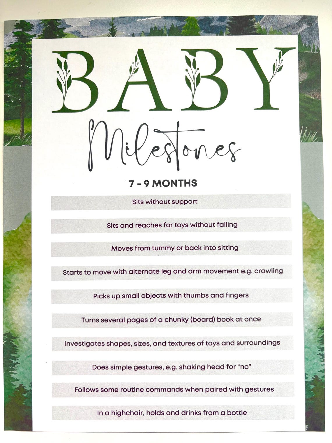 Mountain Theme Baby Milestones Printable: Birth to 12 Months (PDF) - Etsy