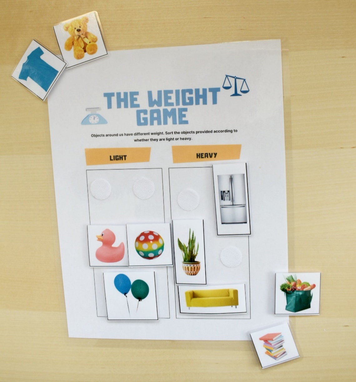 Preschool Printable Weight Sorting Game, Busy Book Page, Physics ...