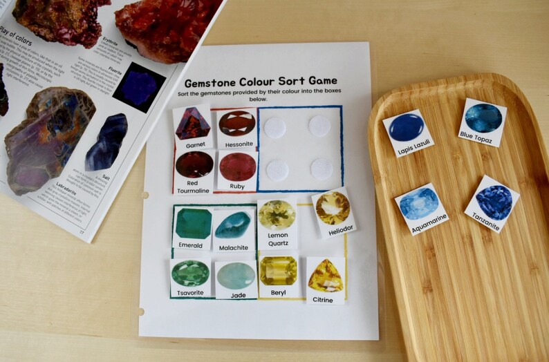 Printable Gemstone Colour Sorting Game, Preschool Busy Book Page ...
