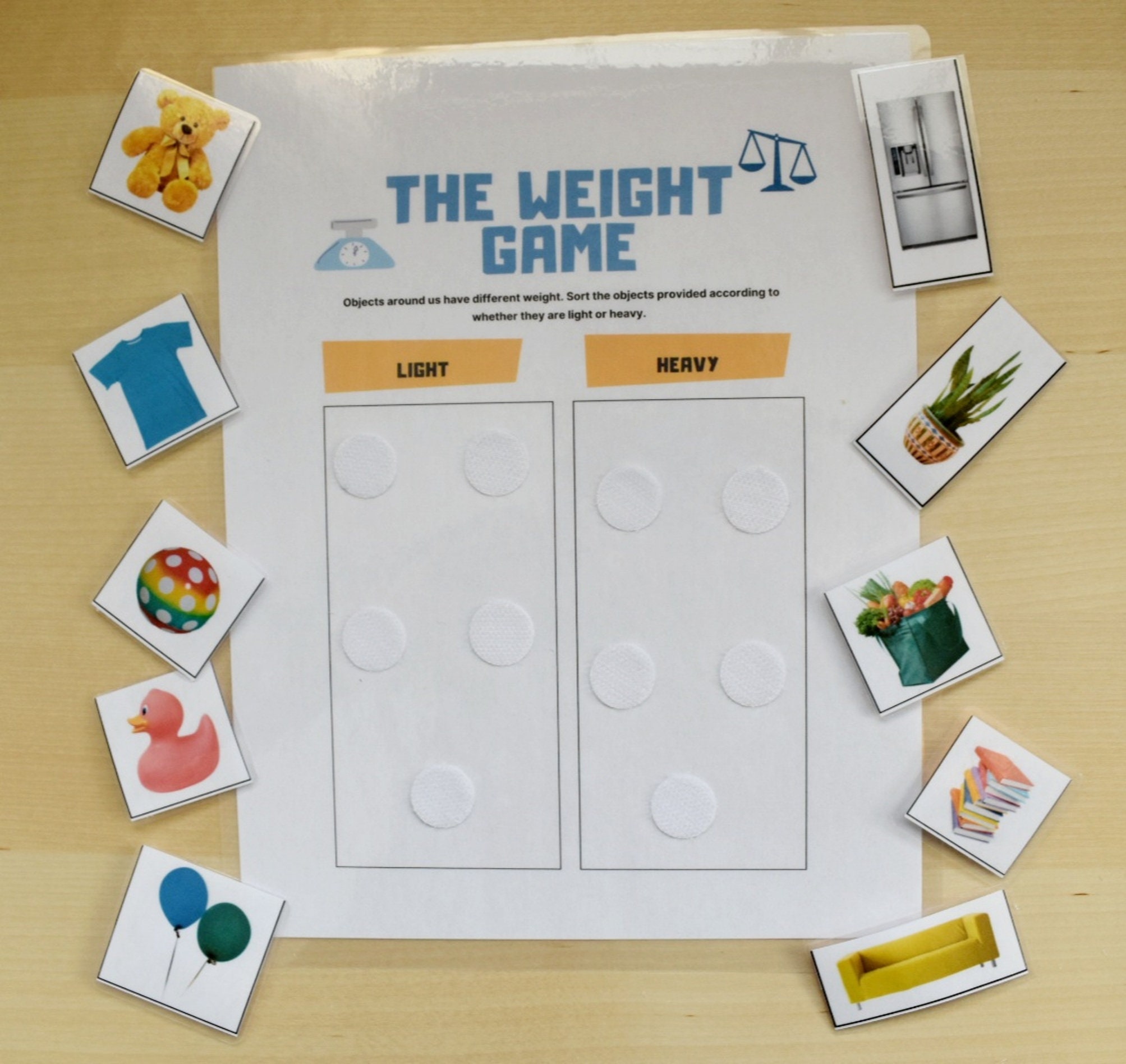 Preschool Printable Weight Sorting Game, Busy Book Page, Physics ...