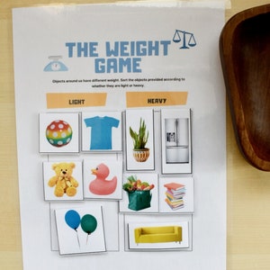 Preschool Printable Weight Sorting Game, Busy Book Page, Physics ...