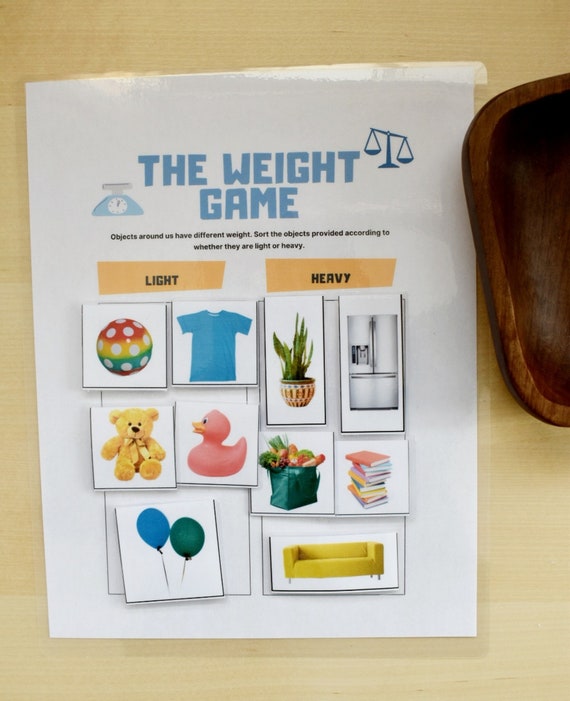 Preschool Printable Weight Sorting Game Busy Book Page | Etsy