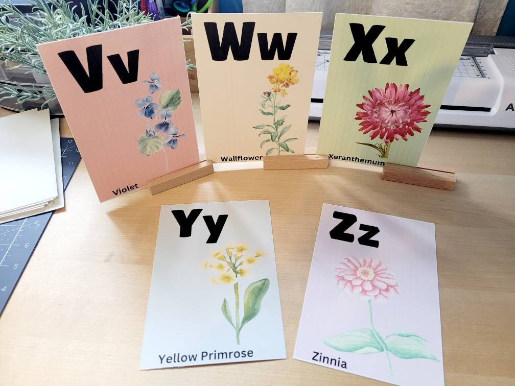 Flower Alphabet Cards, Watercolor Flower Cards, Toddler Activity ...