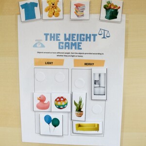 Preschool Printable Weight Sorting Game, Busy Book Page, Physics ...
