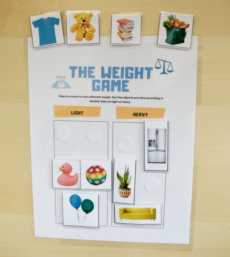 Preschool Printable Weight Sorting Game, Busy Book Page, Physics ...