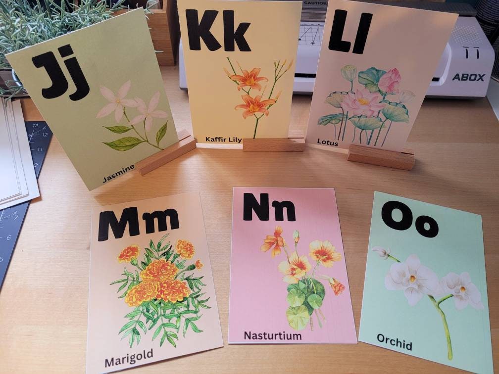Flower Alphabet Cards, Watercolor Flower Cards, Toddler Activity ...
