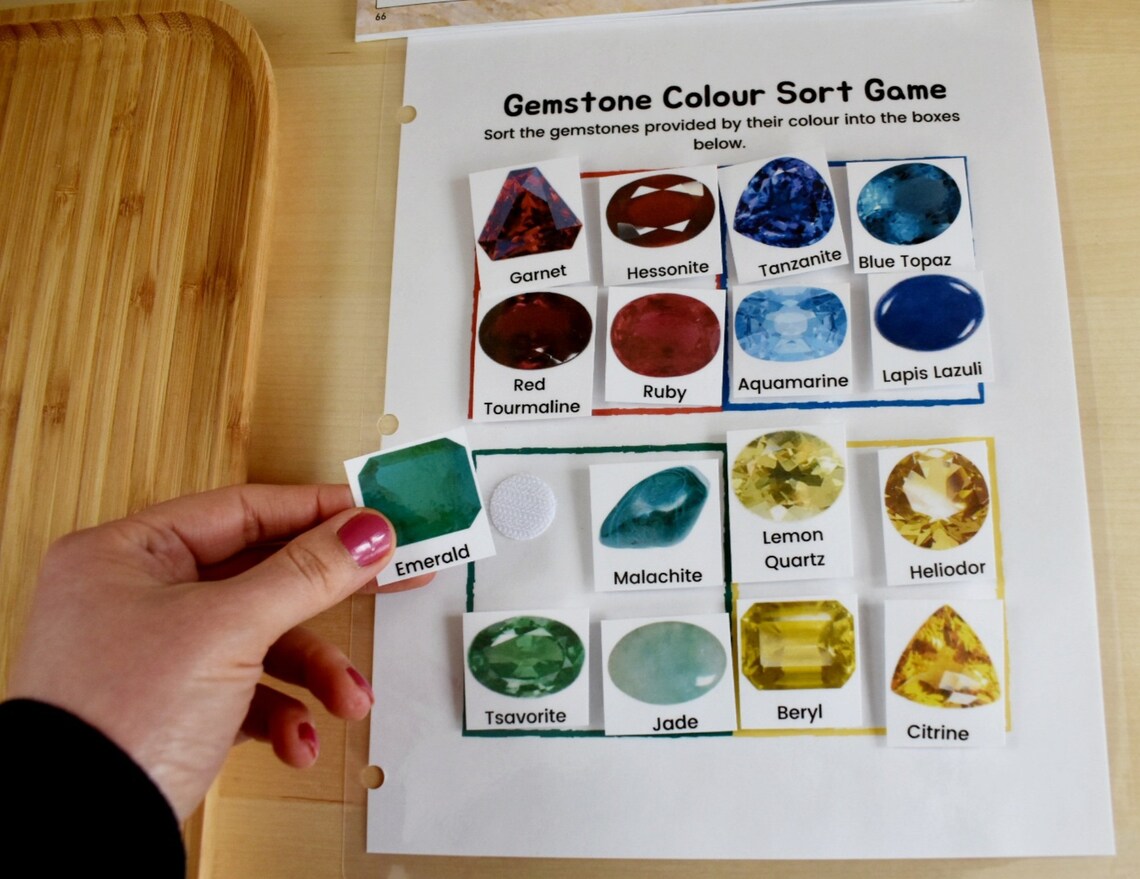 Printable Gemstone Colour Sorting Game, Preschool Busy Book Page ...