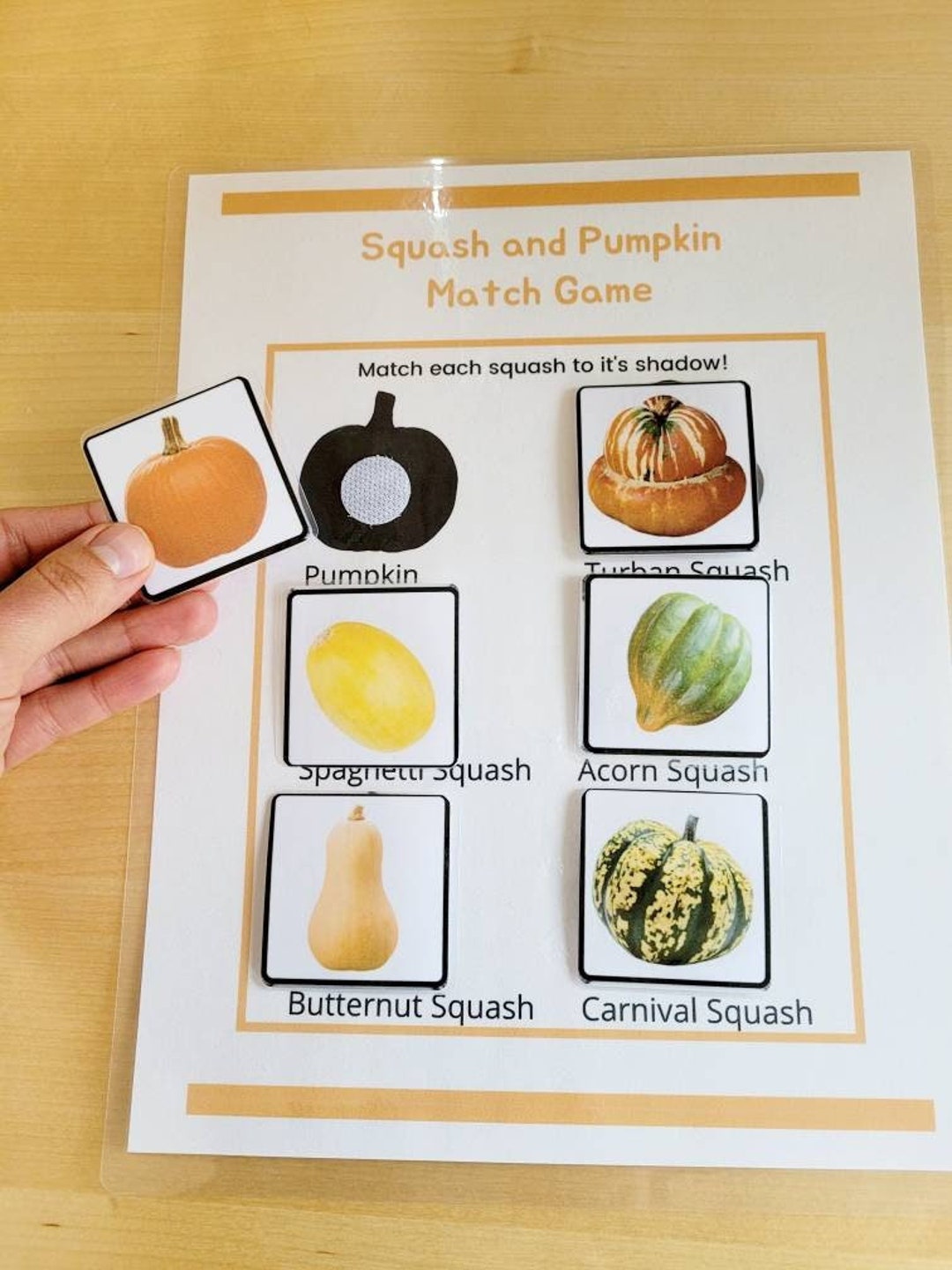 Preschool Printable Busy Book Page, Squash and Pumpkin Match Game ...