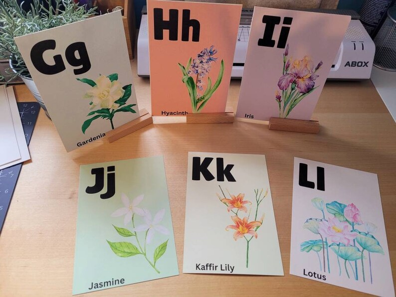 Flower Alphabet Cards, Watercolor Flower Cards, Toddler Activity ...