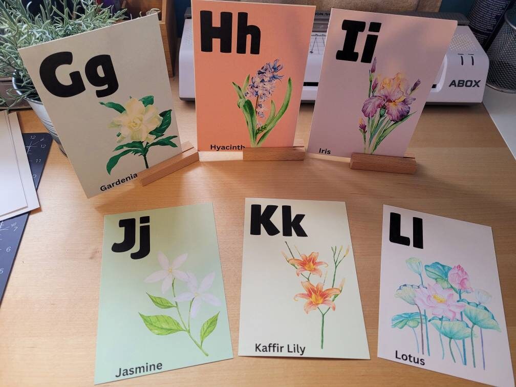 Flower Alphabet Cards, Watercolor Flower Cards, Toddler Activity ...