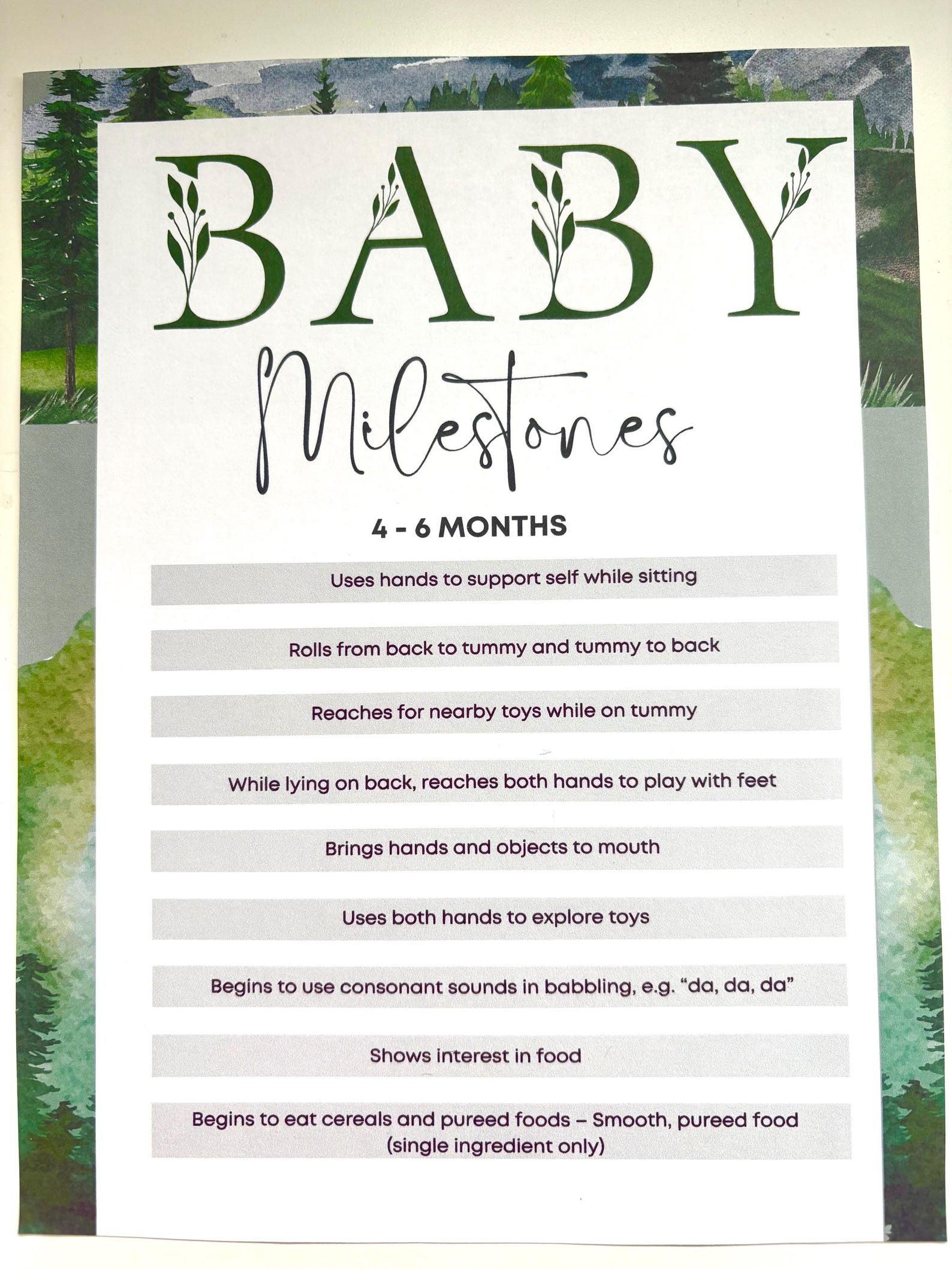 Mountain Theme Baby Milestones Printable: Birth to 12 Months (PDF) - Etsy