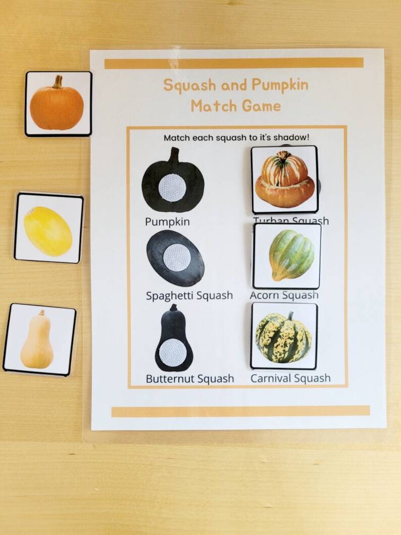 Preschool Printable Busy Book Page Squash and Pumpkin Match - Etsy