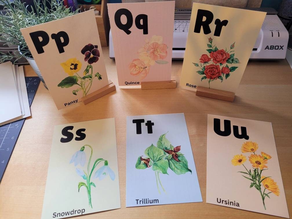 Flower Alphabet Cards, Watercolor Flower Cards, Toddler Activity ...