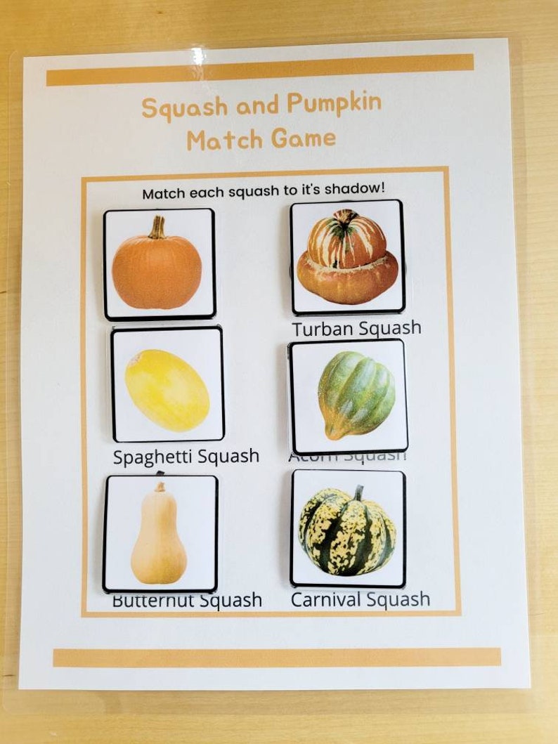 Preschool Printable Busy Book Page Squash and Pumpkin Match - Etsy