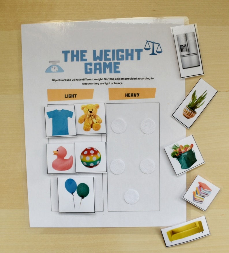 Preschool Printable Weight Sorting Game, Busy Book Page, Physics ...