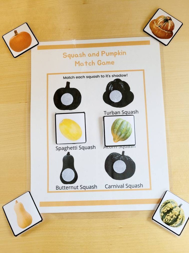 Preschool Printable Busy Book Page Squash and Pumpkin Match - Etsy