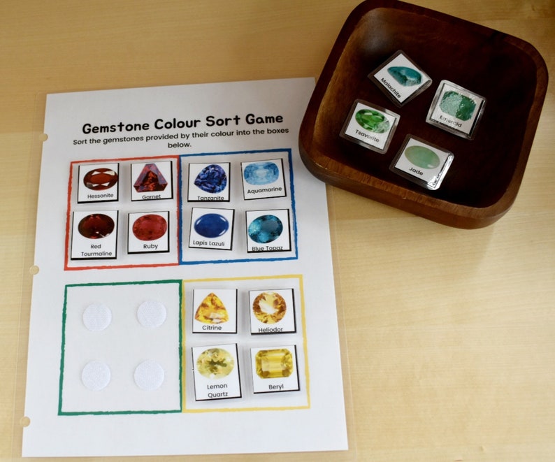 Printable Gemstone Colour Sorting Game, Preschool Busy Book Page ...