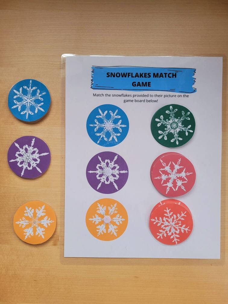 Snowflake Matching Game, Printable Toddler Worksheet, Homeschool ...