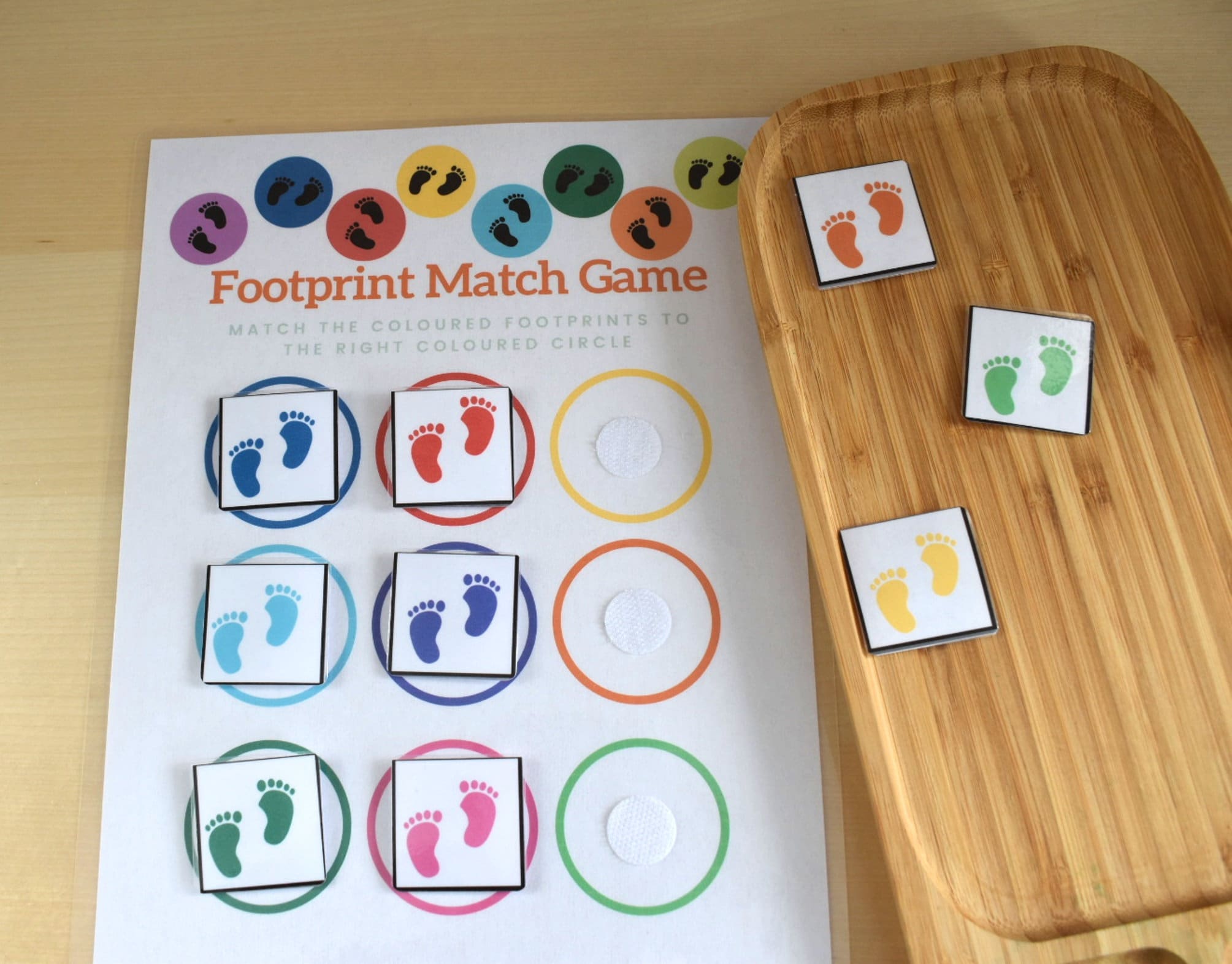 Printable Busy Book Page, Footprints Colour Matching Game, Preschool ...
