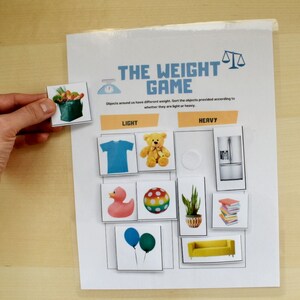 Preschool Printable Weight Sorting Game, Busy Book Page, Physics ...