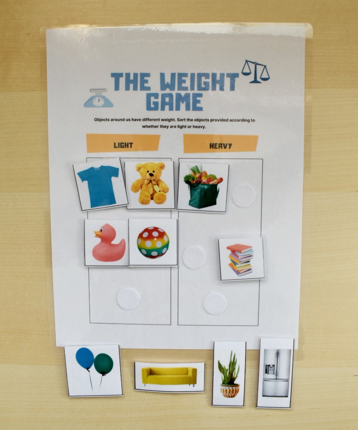 Preschool Printable Weight Sorting Game, Busy Book Page, Physics ...