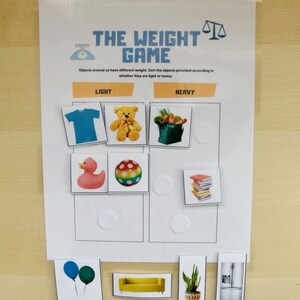 Preschool Printable Weight Sorting Game, Busy Book Page, Physics ...