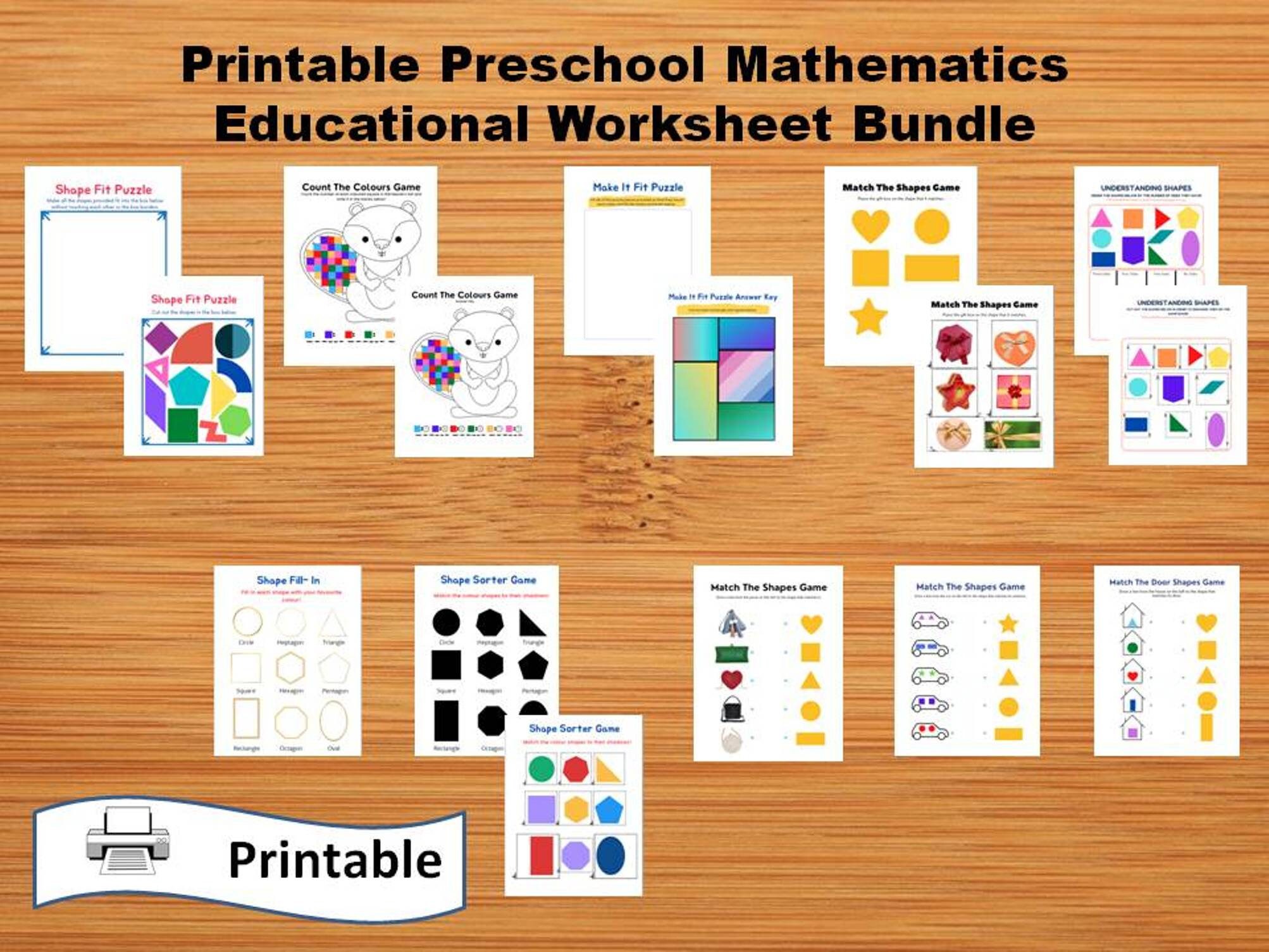 Printable Preschool Mathematics Educational Worksheet Bundle ...