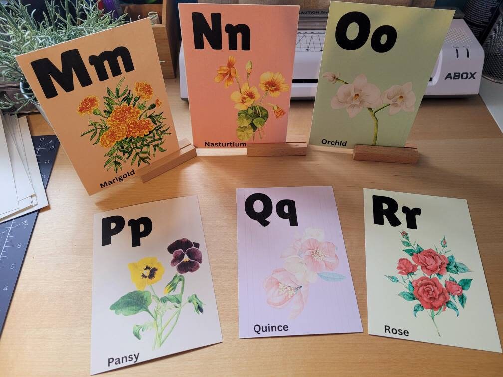 Flower Alphabet Cards, Watercolor Flower Cards, Toddler Activity ...