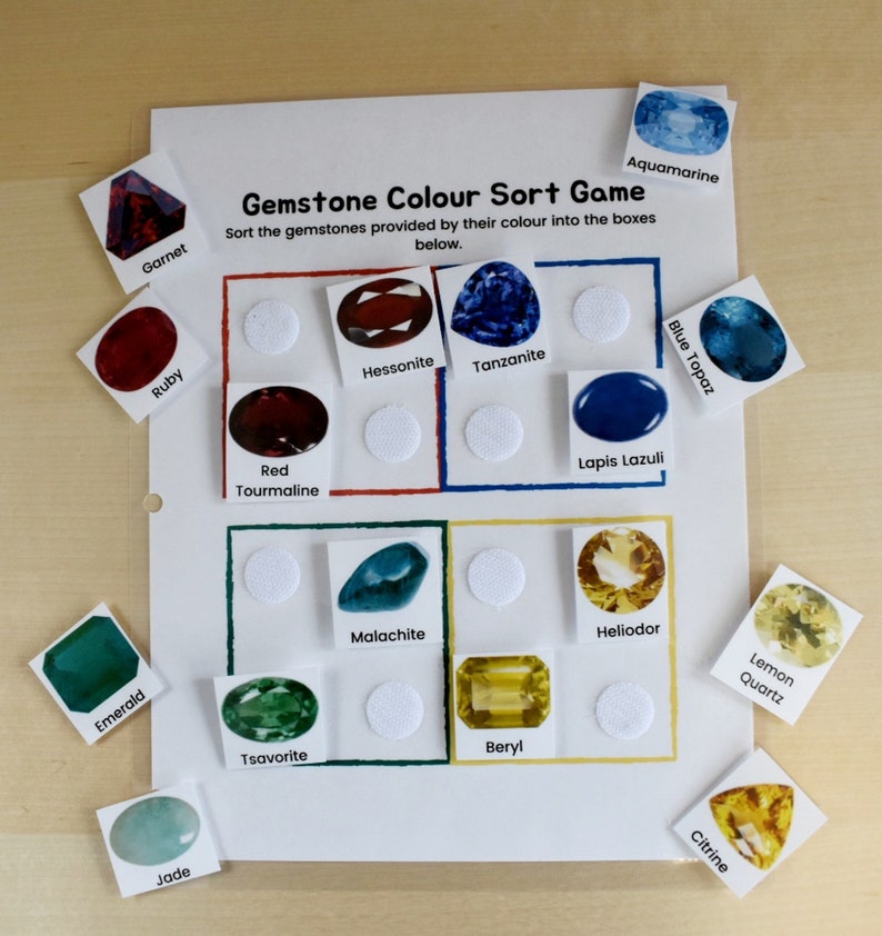 Printable Gemstone Colour Sorting Game, Preschool Busy Book Page ...