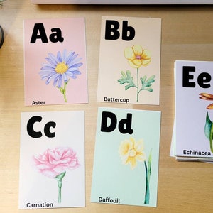 Flower Alphabet Cards, Watercolor Flower Cards, Toddler Activity ...
