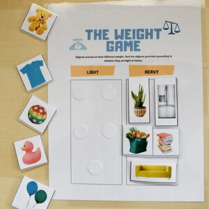 Preschool Printable Weight Sorting Game, Busy Book Page, Physics ...