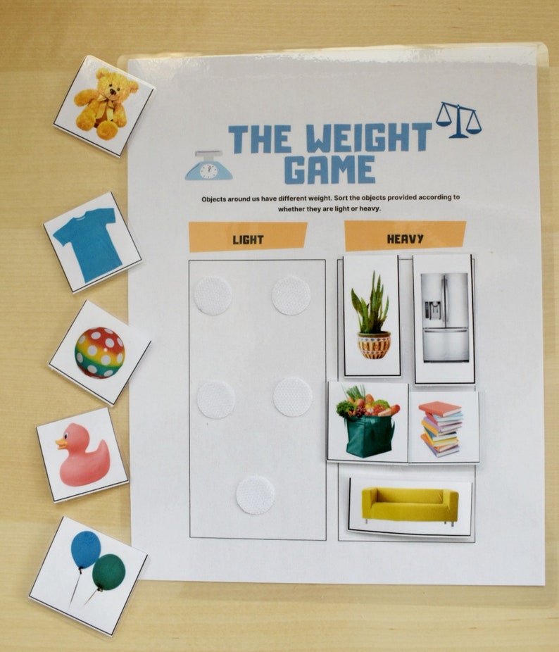 Preschool Printable Weight Sorting Game, Busy Book Page, Physics ...