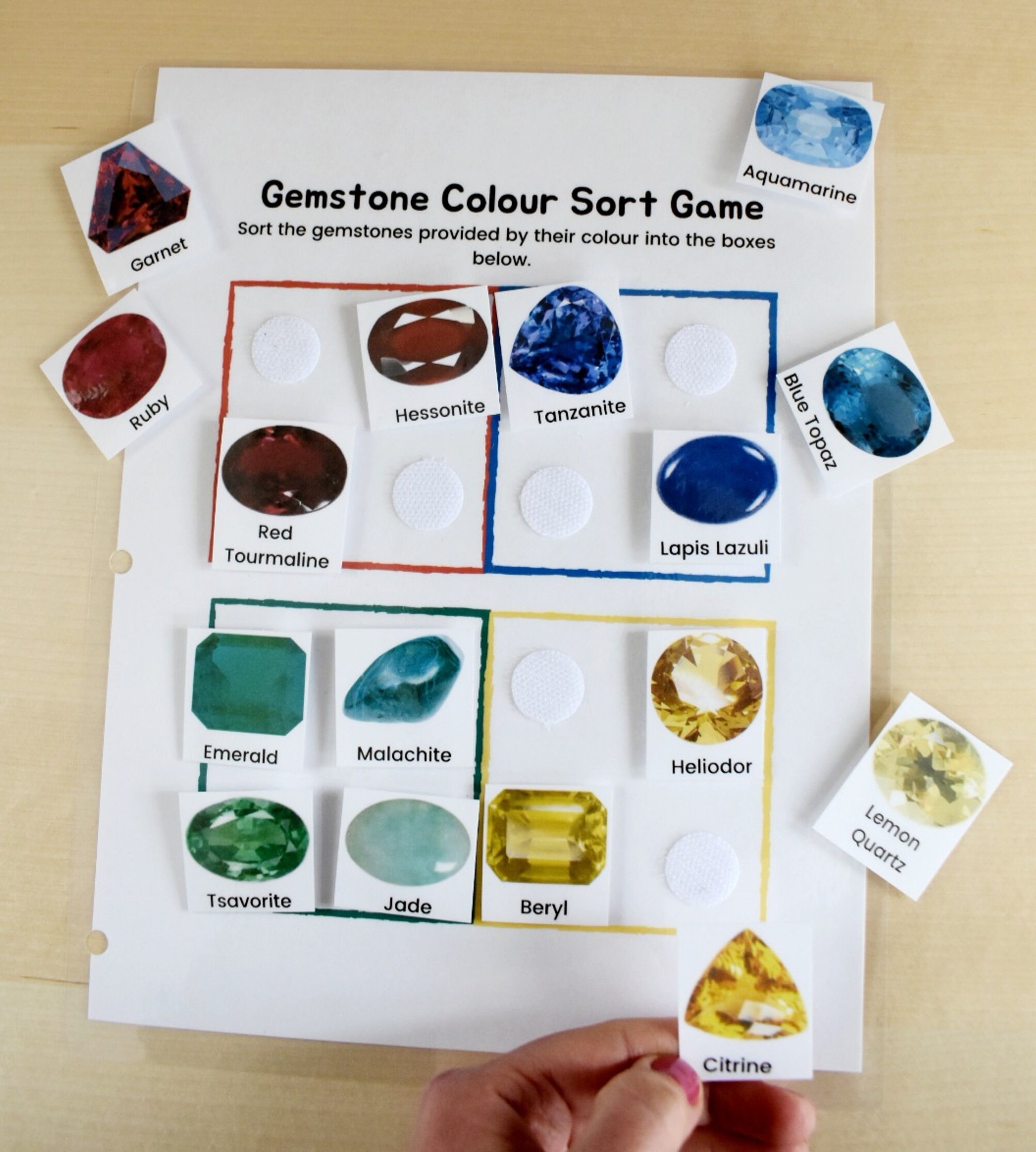 Printable Gemstone Colour Sorting Game, Preschool Busy Book Page ...