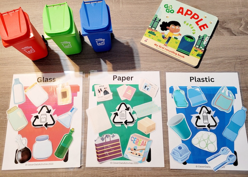 Recycling Sorting Game, Busy Book Page, Toddler Activity, Preschool ...