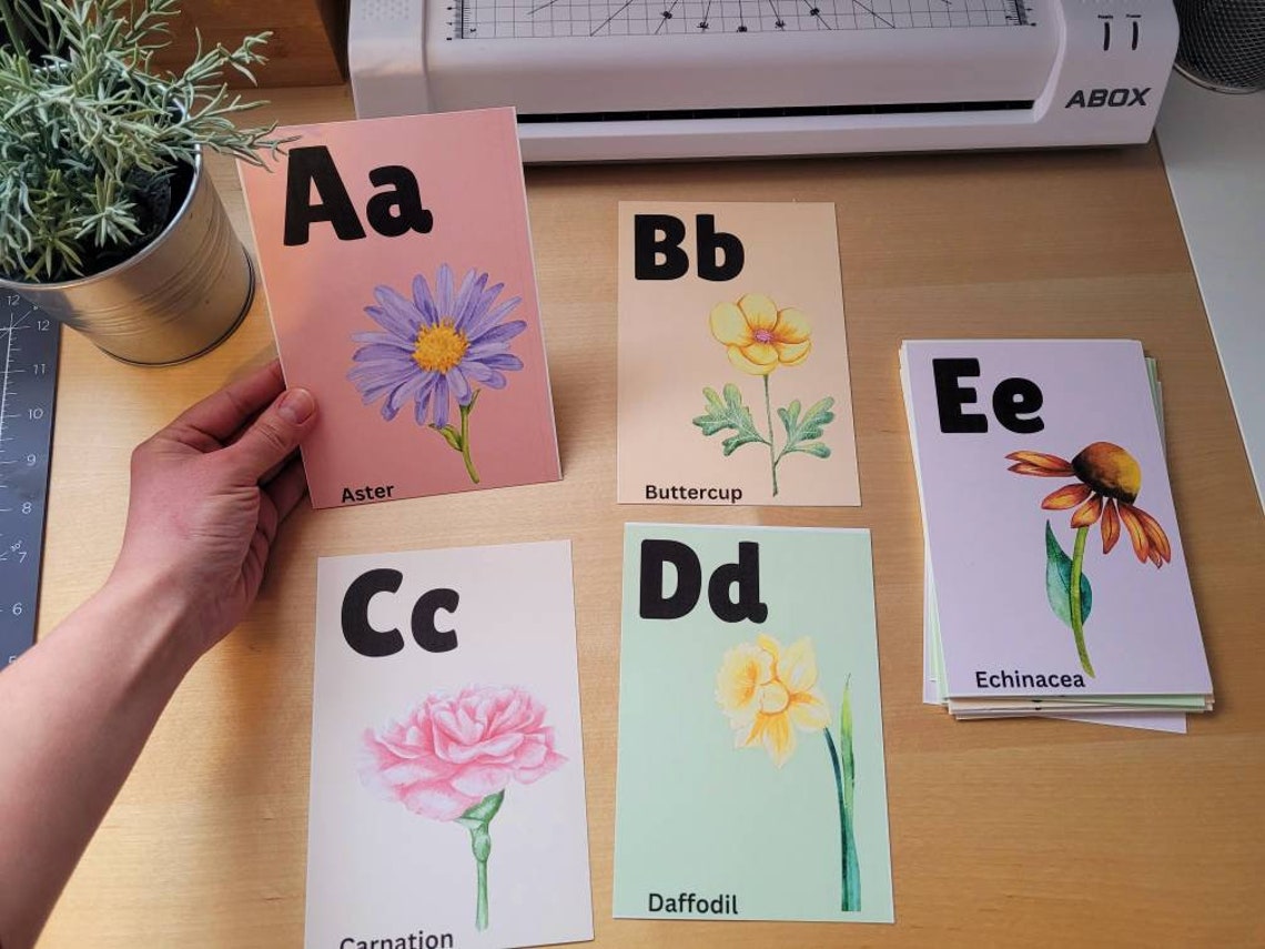 Flower Alphabet Cards, Watercolor Flower Cards, Toddler Activity ...