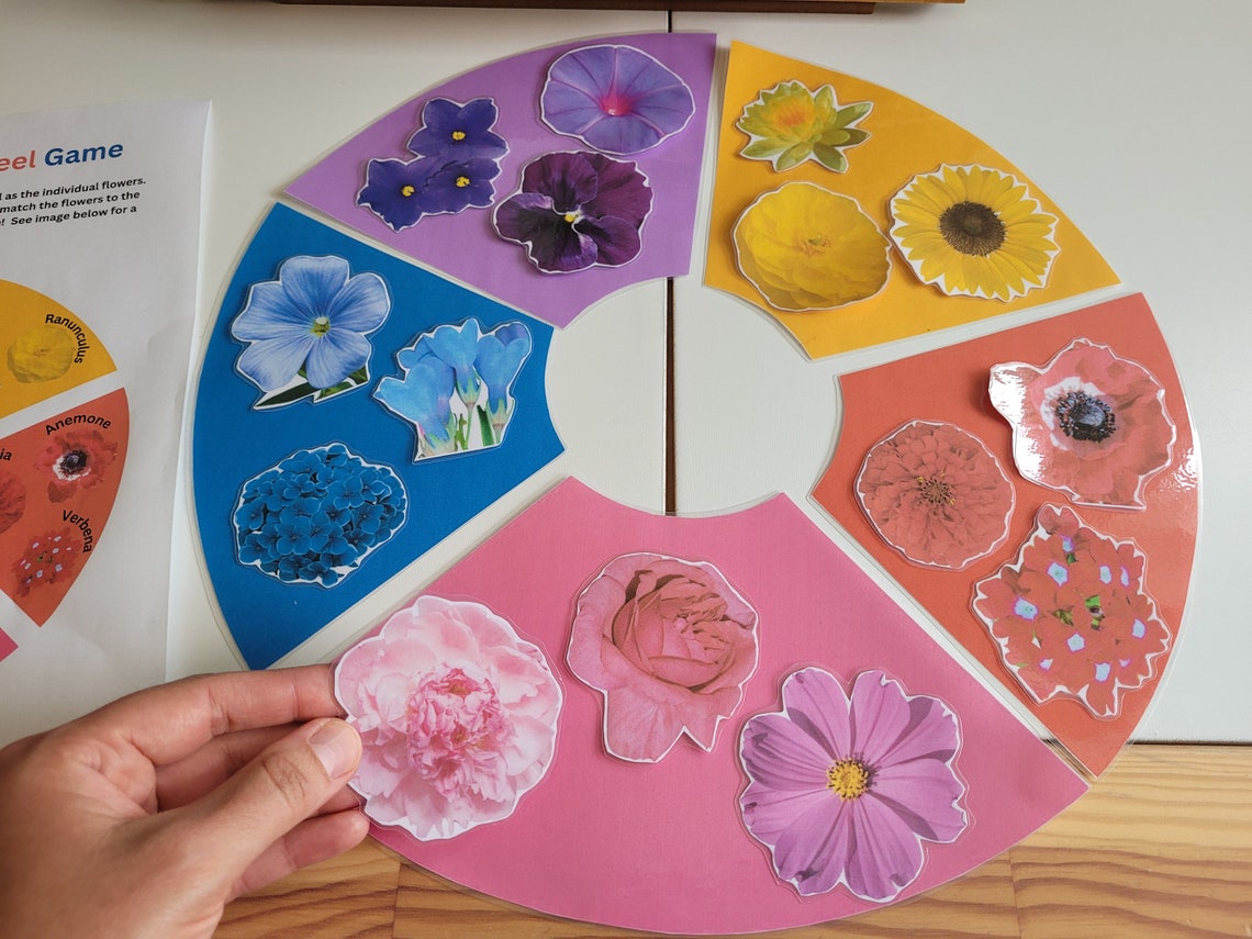 Printable Flower Color Wheel Matching Game, Floral Color Wheel ...