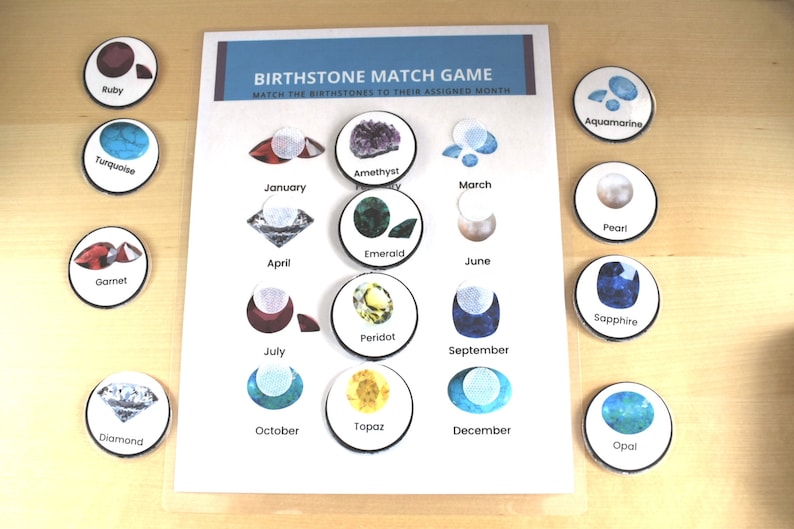 Birthstone Match Game: Montessori Toddler Worksheet (PDF) - Etsy